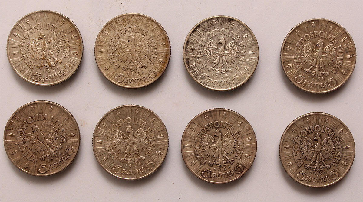 Poland 5 zlotych 1934,1935,1936 8 pcs lot of Pilsudski | MA-Shops