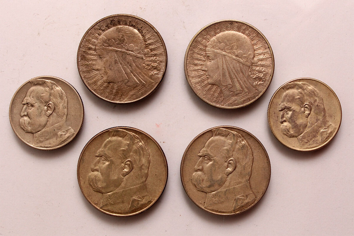 Poland 5, 10 zlotych 1932-1936 6 pcs lot of Jadwiga, Pilsudski | MA-Shops
