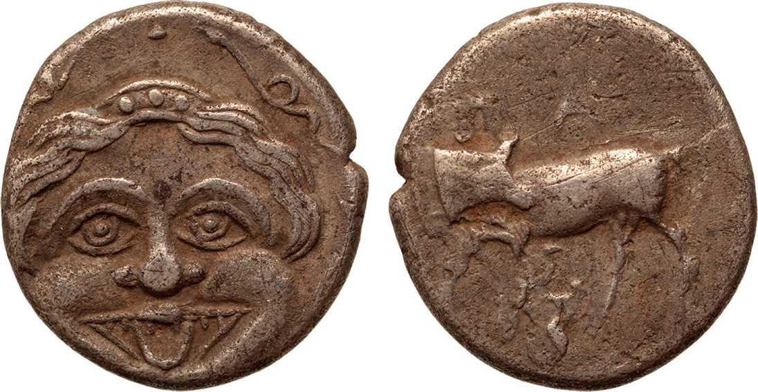 Greek-Mysia hemidrachm 4th. cent. BC Parion, Gorgoneion / Bull | MA-Shops