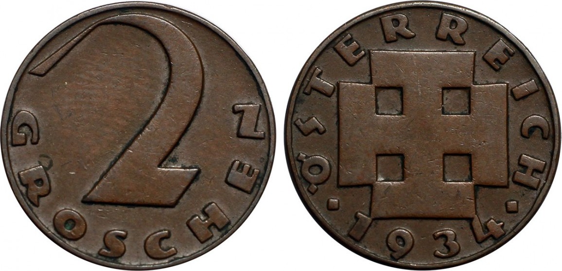 Austria 2 groschen 1934 XF | MA-Shops