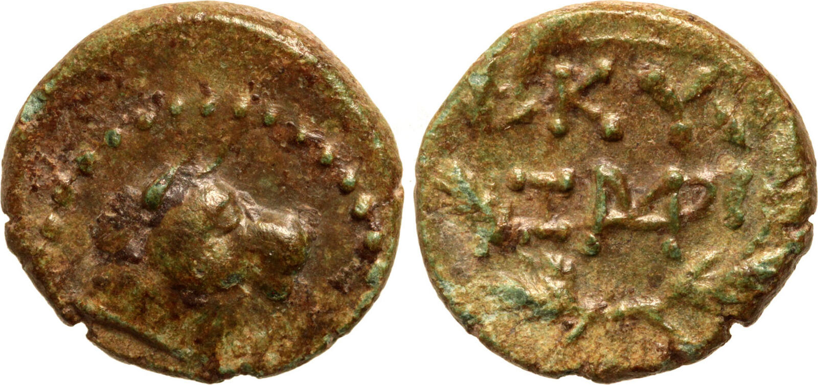 Greek AE 12mm 2nd-1st BC Mysia, Kyzikos, Head of Bull / Monogram | MA-Shops