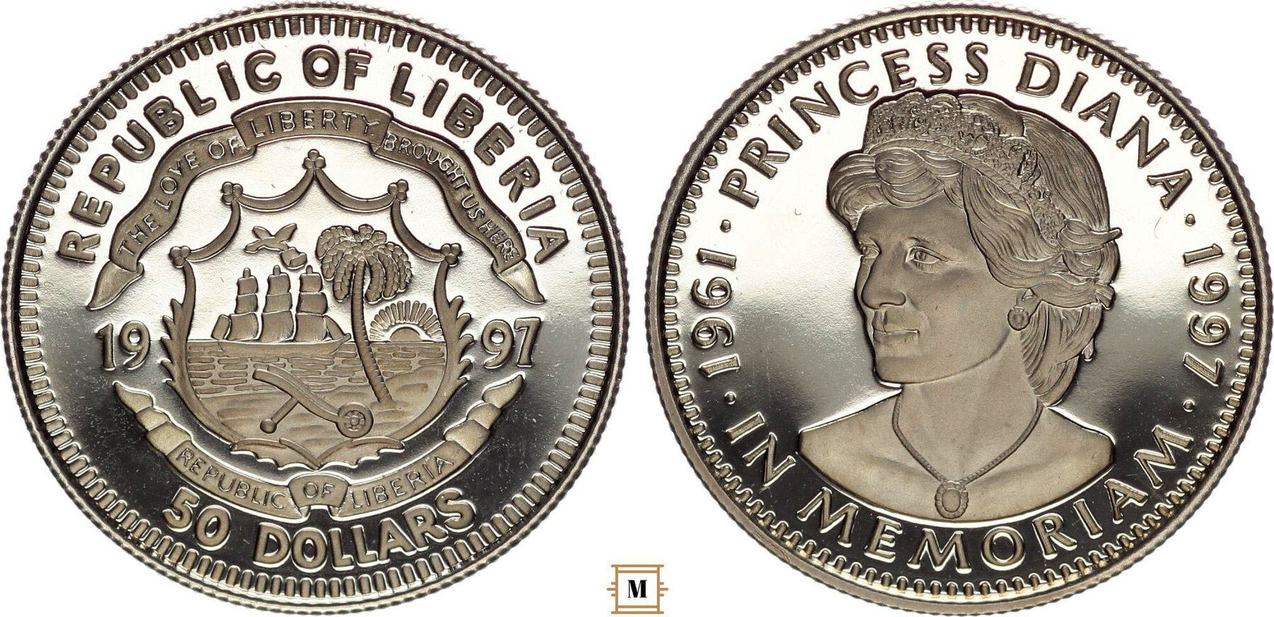 Liberia 50 dollars 1997 In Memorian of Princess Diana Proof | MA-Shops