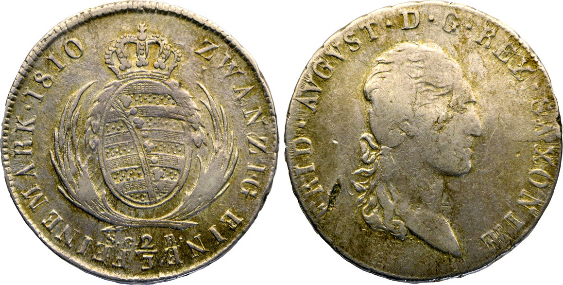 Germany 2/3 taler 1810 Saxony, Friedrich August I. VF- | MA-Shops