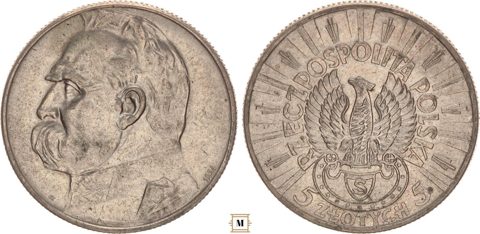Poland 5 zloty 1934 Pilsudski, Rifle Corps Symbol XF+ | MA-Shops
