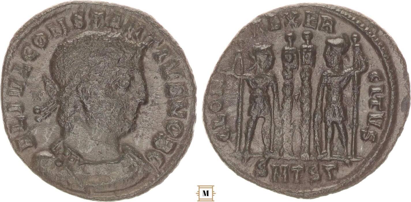 Roman Empire AE follis 317-337 Constantius II. as Caesar, Two soldiers ...