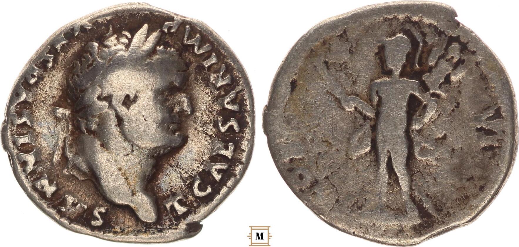 Roman Empire AR denarius 69-79 Titus as Caesar, COS VI, Mars holding ...