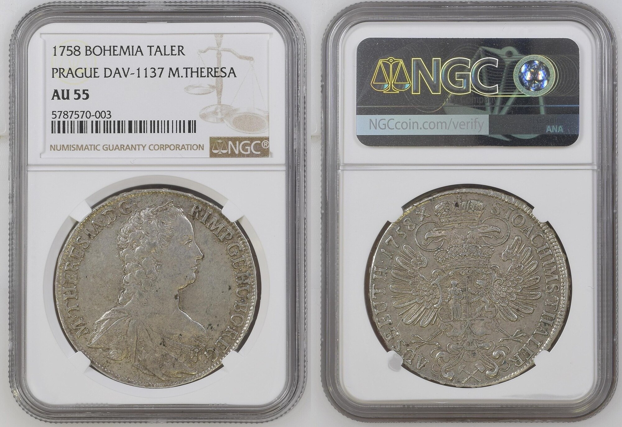 BOHEMIA TALER 1758 NGC AU 55 | MA-Shops