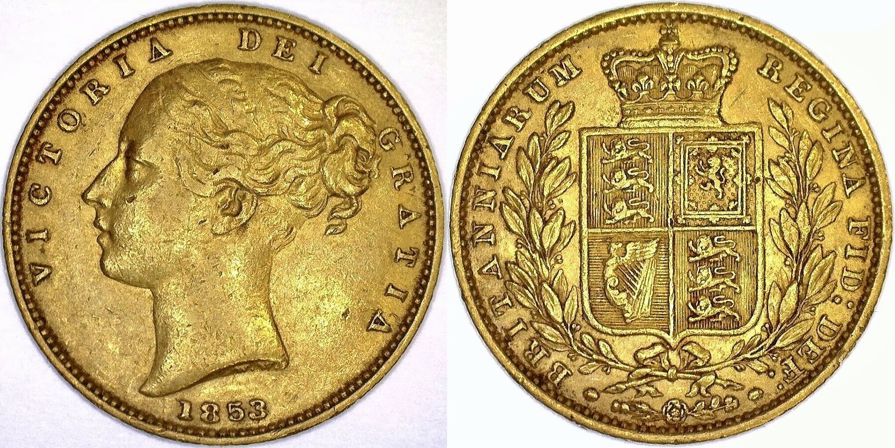 Great Britain 1 Sovereign 1853 Victoria 1st portrait; Shield ss | MA-Shops