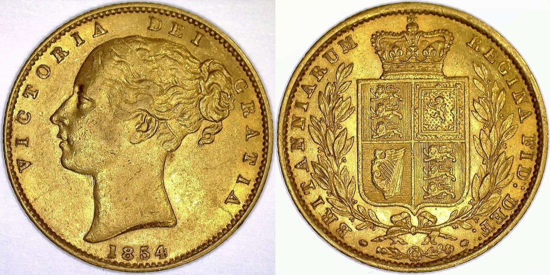 Great Britain 1 Sovereign 1854 Victoria 1st portrait; Shield ss | MA-Shops