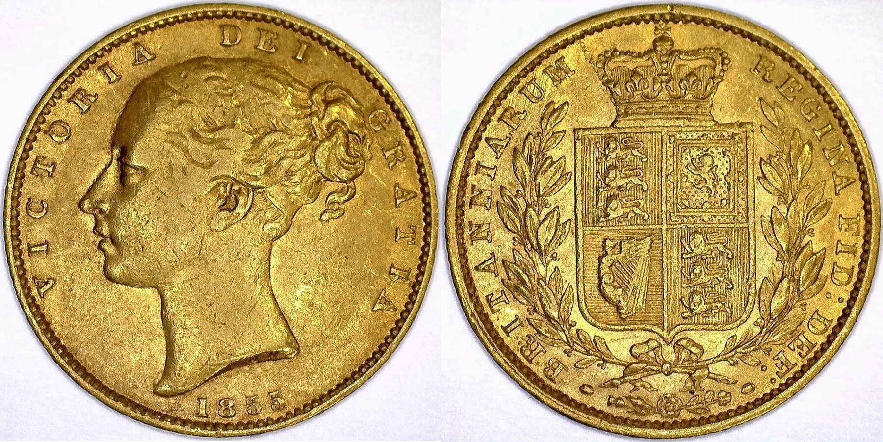 Great Britain 1 Sovereign 1855 Victoria 1st portrait; Shield ss | MA-Shops
