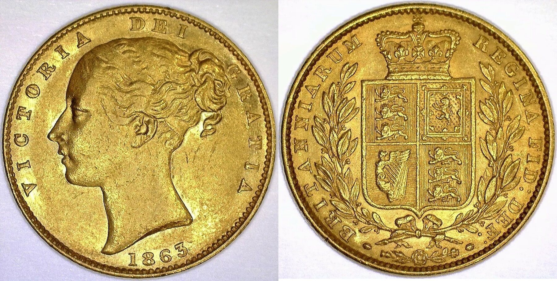 Great Britain 1 Sovereign 1863 Victoria 1st portrait; Shield ss | MA-Shops