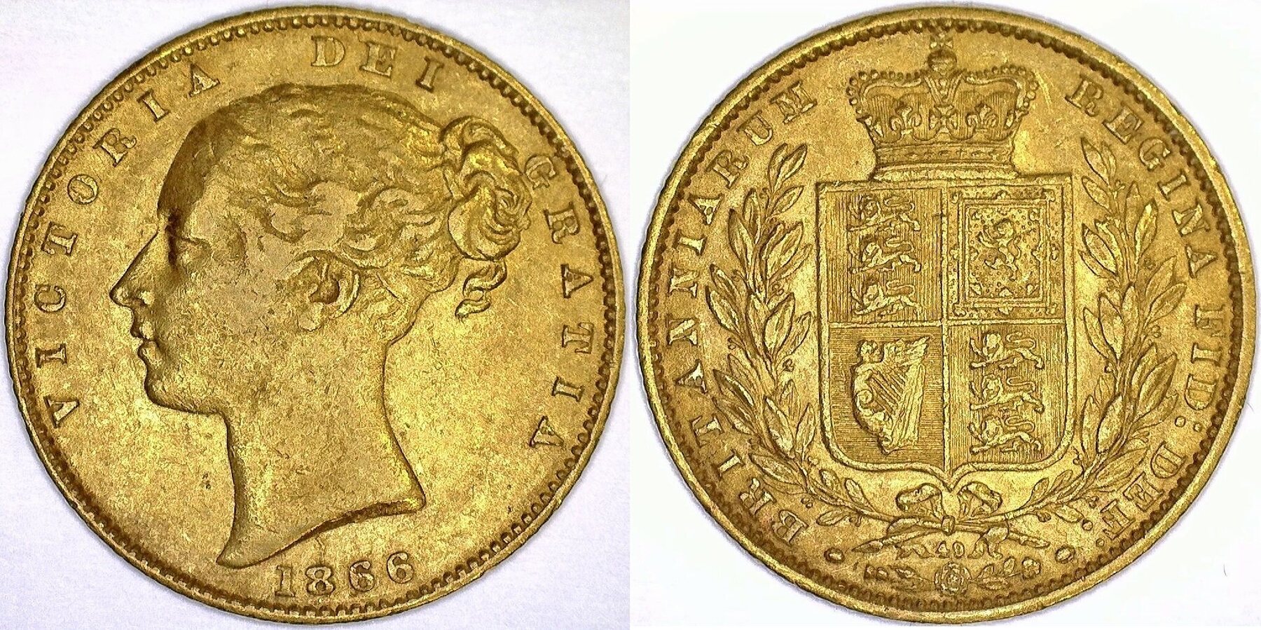 Great Britain 1 Sovereign 1866(49) Victoria 1st portrait; Shield ss ...