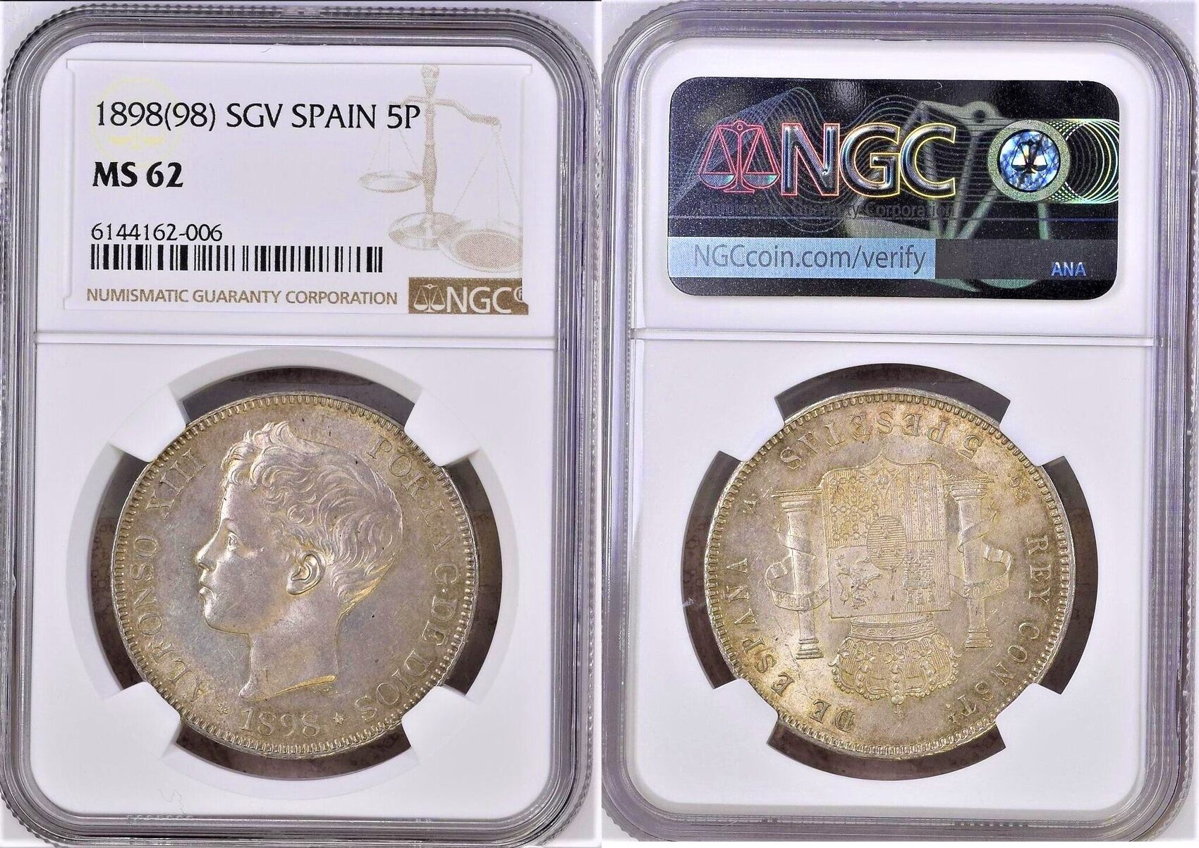 SPANIEN Alfons XIII., 1886-1931 5 Pesetas 1898 (98), Madrid NGC MS 62 | MA-Shops