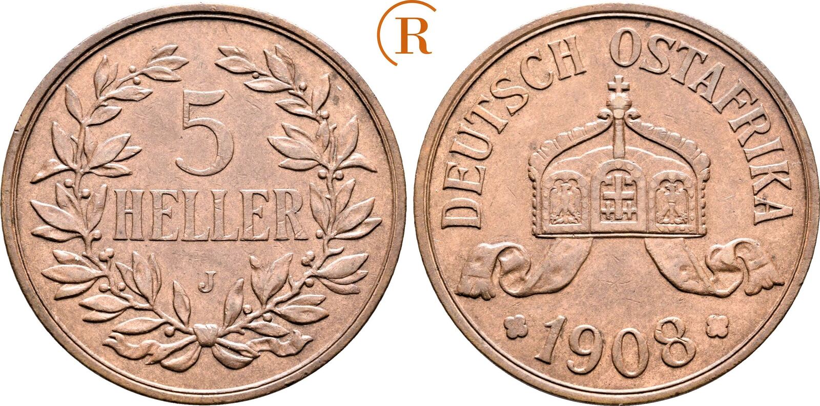 DEUTSCH-OSTAFRIKA 5 Heller 1908 J Fast vorzüglich | MA-Shops