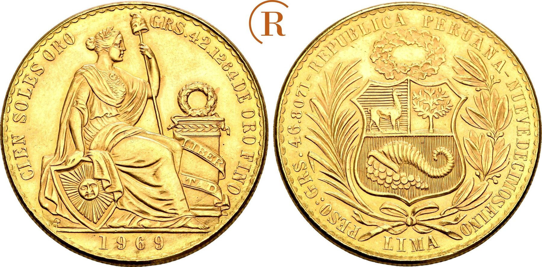 PERU REPUBLIK Seit 1822 100 Soles 1969, Lima Gold. Nur 540 Exemplare ...