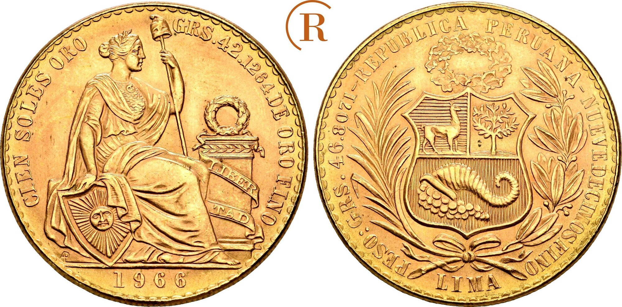 PERU REPUBLIK Seit 1822 100 Soles 1966, Lima Gold. Fast Stempelglanz ...