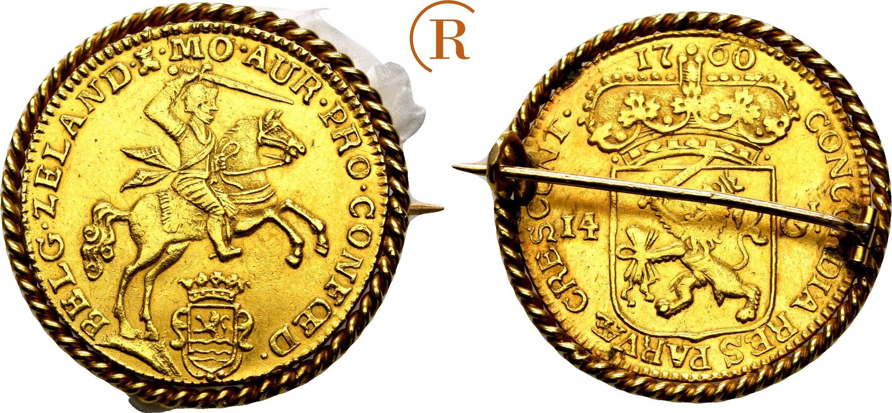 NIEDERLANDE Provinz Zeeland 14 Gulden "Goldener Reiter" 1760 Gold. In ...