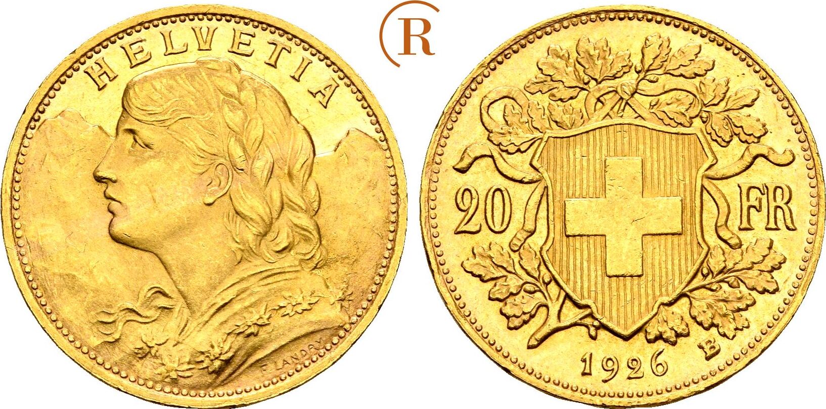 SCHWEIZ EIDGENOSSENSCHAFT 20 Franken "Vreneli" 1926 B, Bern Gold ...