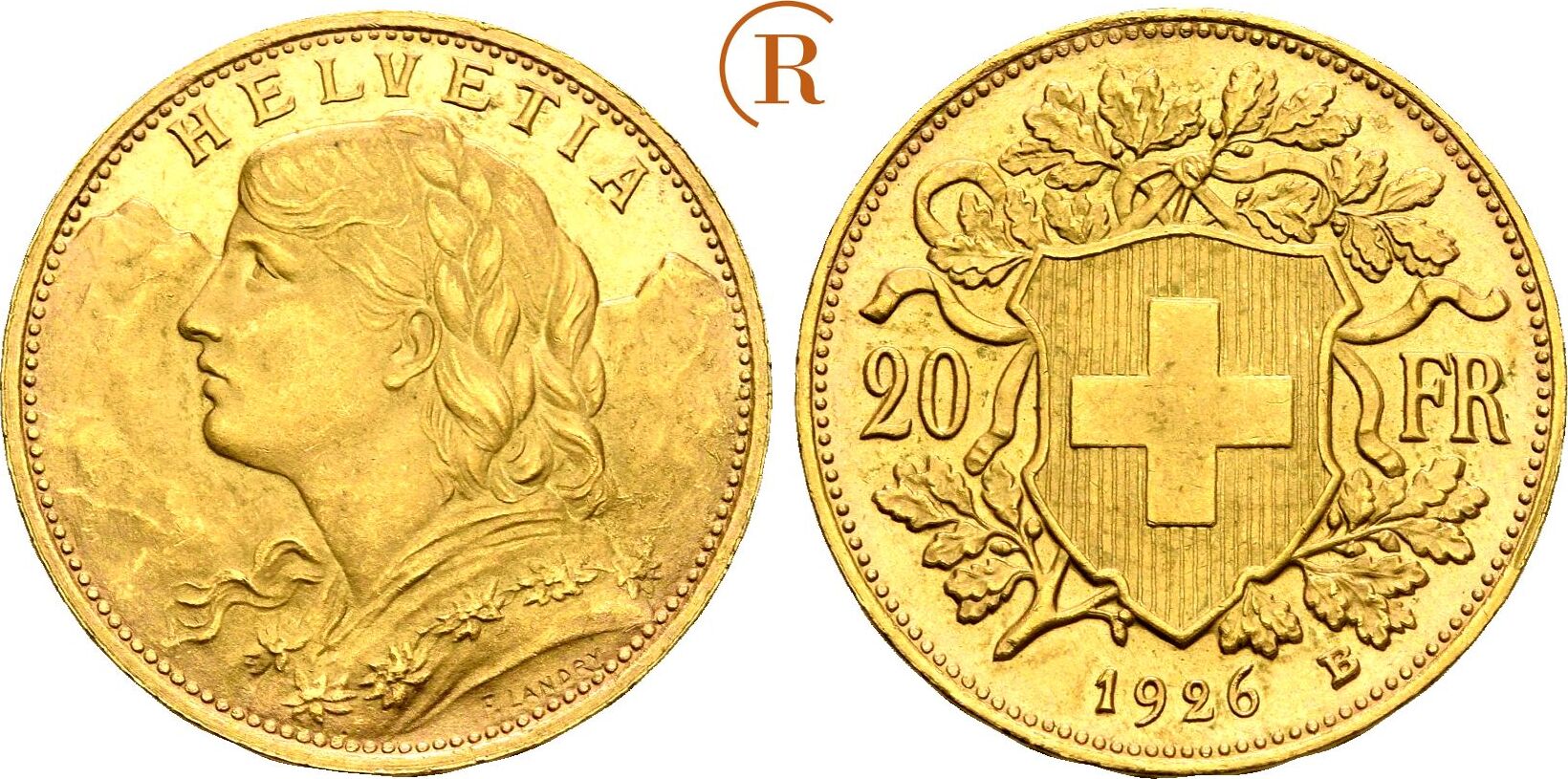 SCHWEIZ EIDGENOSSENSCHAFT 20 Franken "Vreneli" 1926 B, Bern Gold. Besserer Jahrgang. Fast ...