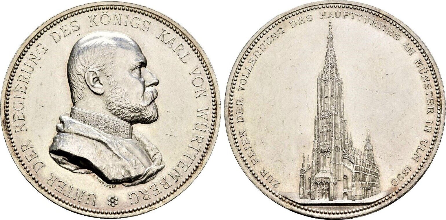 ULM, STADT Karl, 1864-1891 Silbermedaille "Ulmer Münster" 1890, von K ...