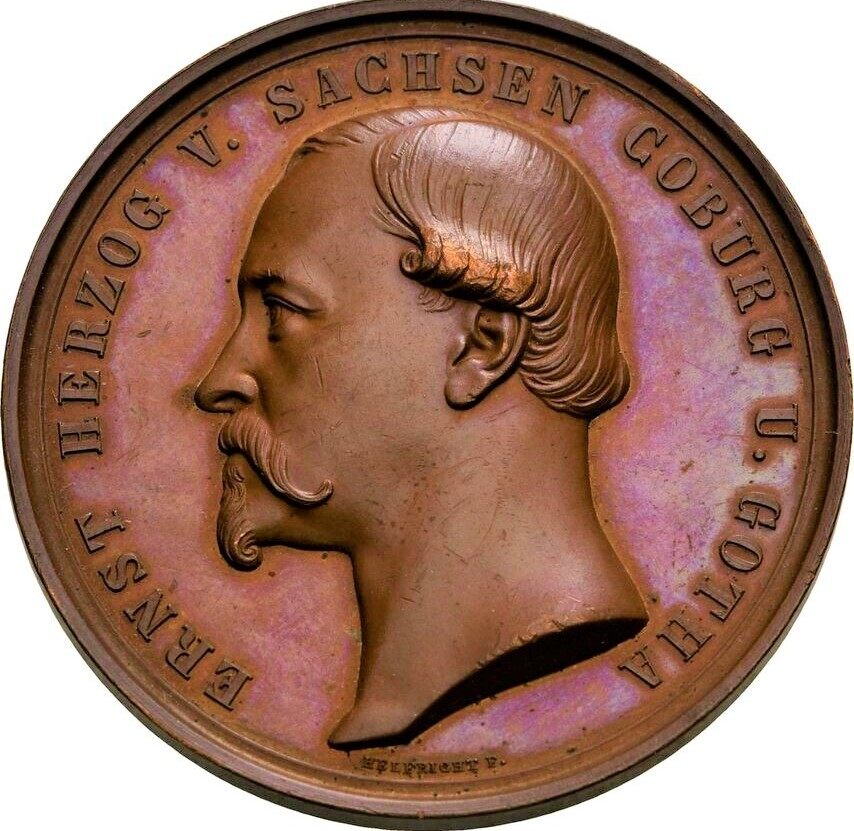 SACHSEN-COBURG-GOTHA Ernst II., 1844-1893 Bronzemedaille o.J. (1872), von F. Helfr vorzüglich ...