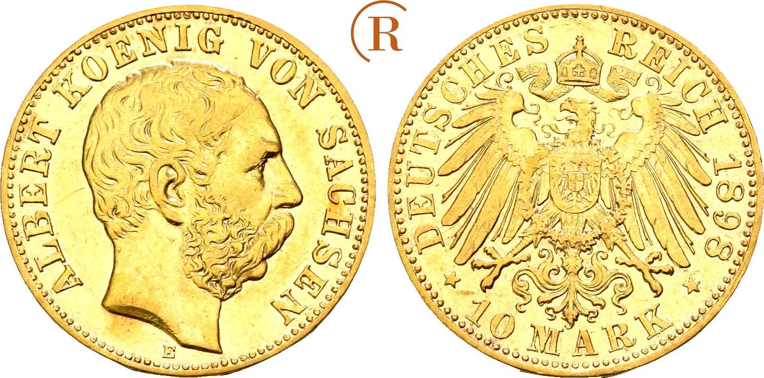KAISERREICH SACHSEN Albert, 1873-1902 10 Mark 1898 E Gold. Kratzer auf ...
