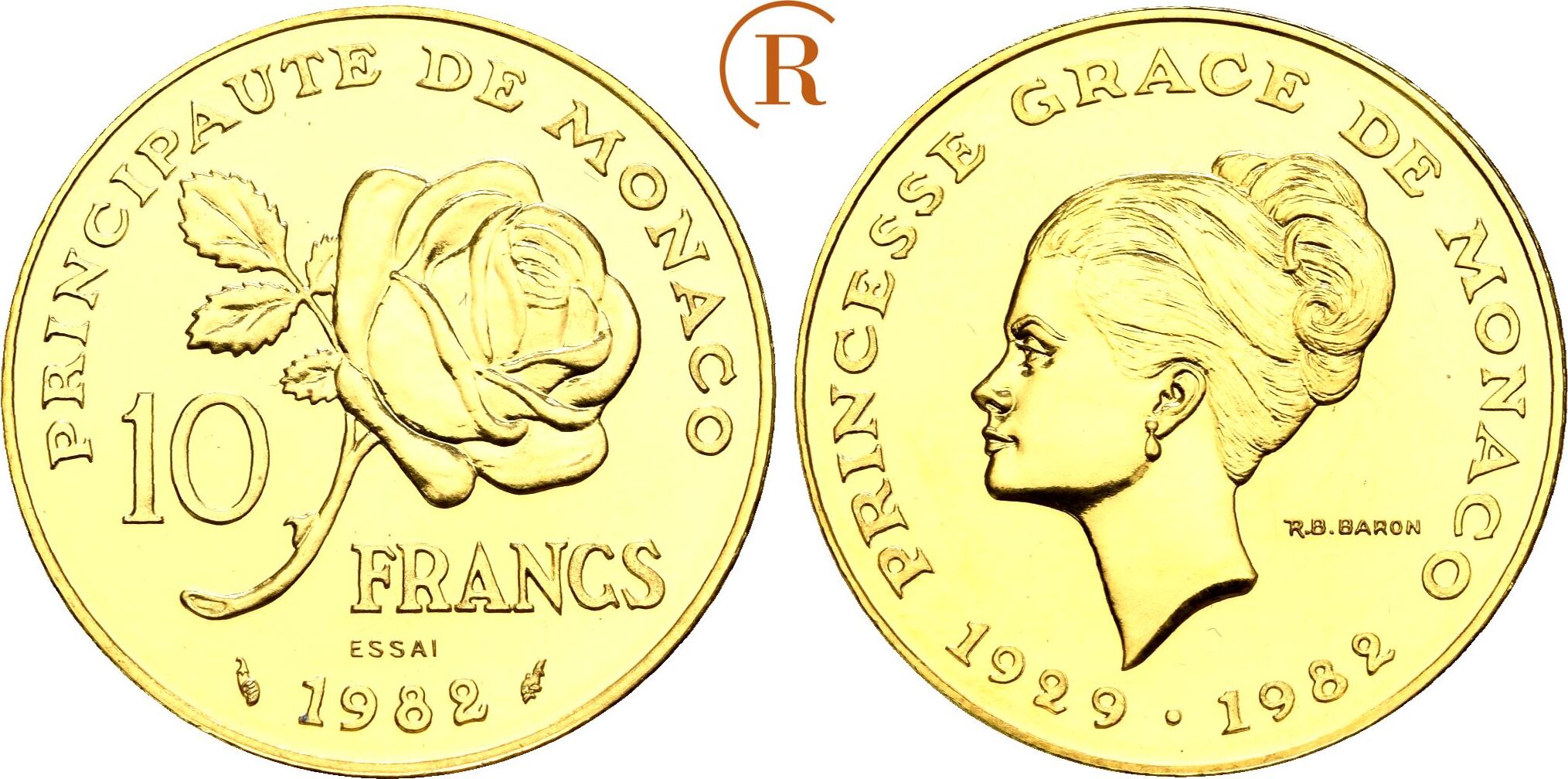 MONACO Rainier III., 1949-2005 Probe- 10 Francs "Grace Kelly" 1982 Gold ...