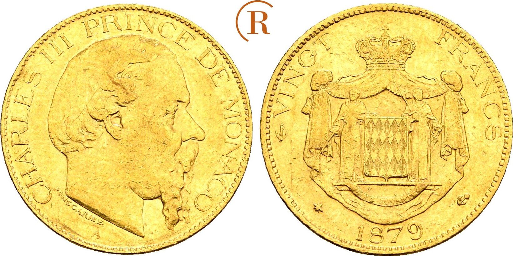 MONACO Charles III., 1853-1889 20 Francs 1879, Paris Gold. Sehr schön ...