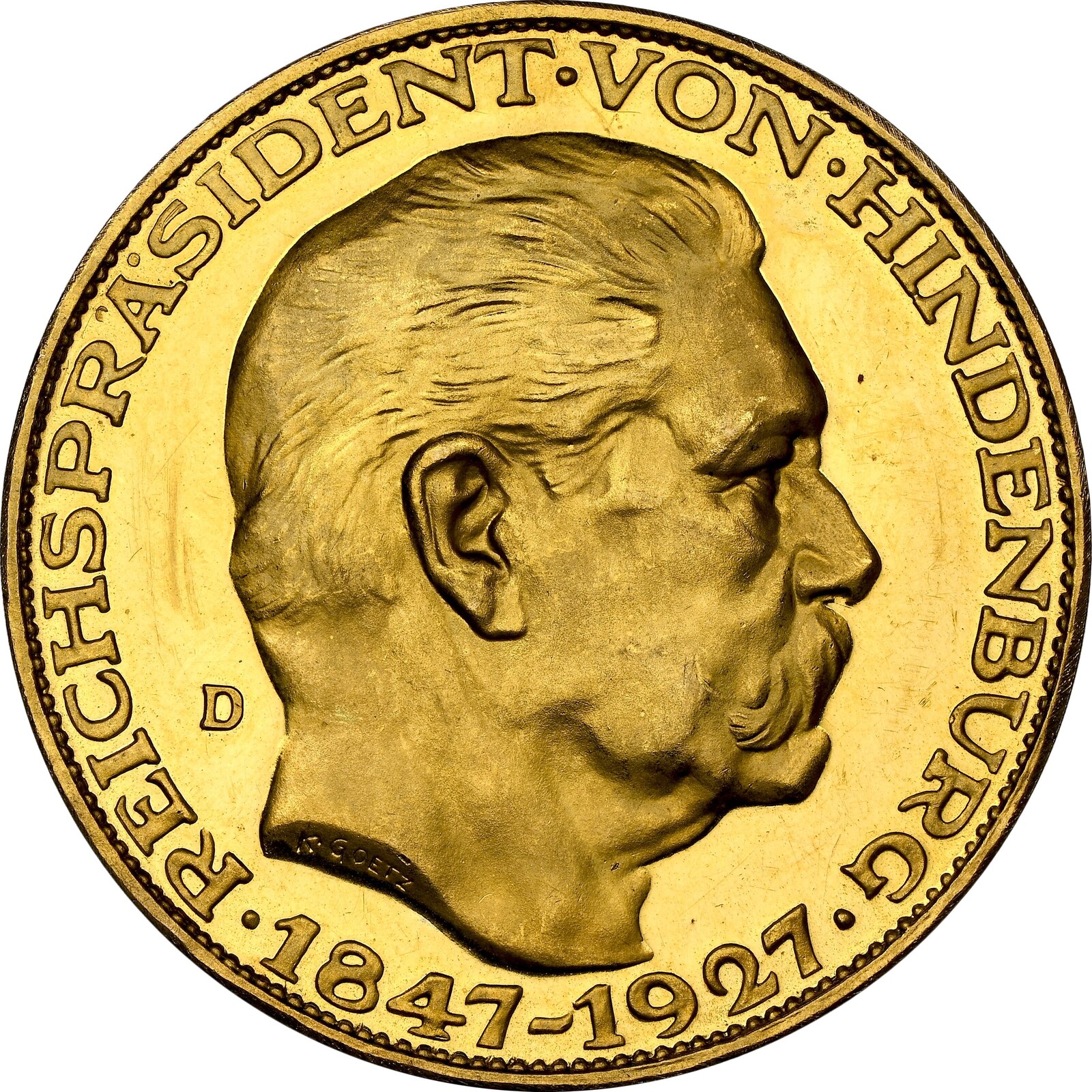 GOETZ, KARL, * 1875 Augsburg, † 1950, München Goldmedaille 1927 D Gold ...