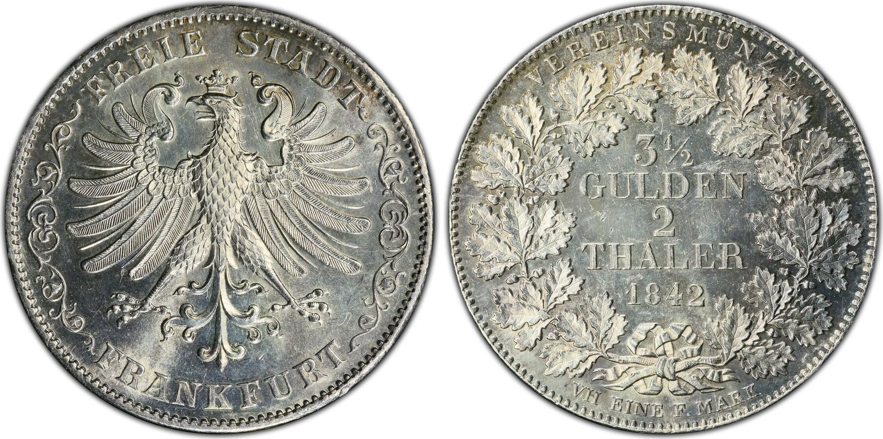 FRANKFURT, STADT Doppeltaler (2 Thaler) 1842 PCGS MS62 | MA-Shops
