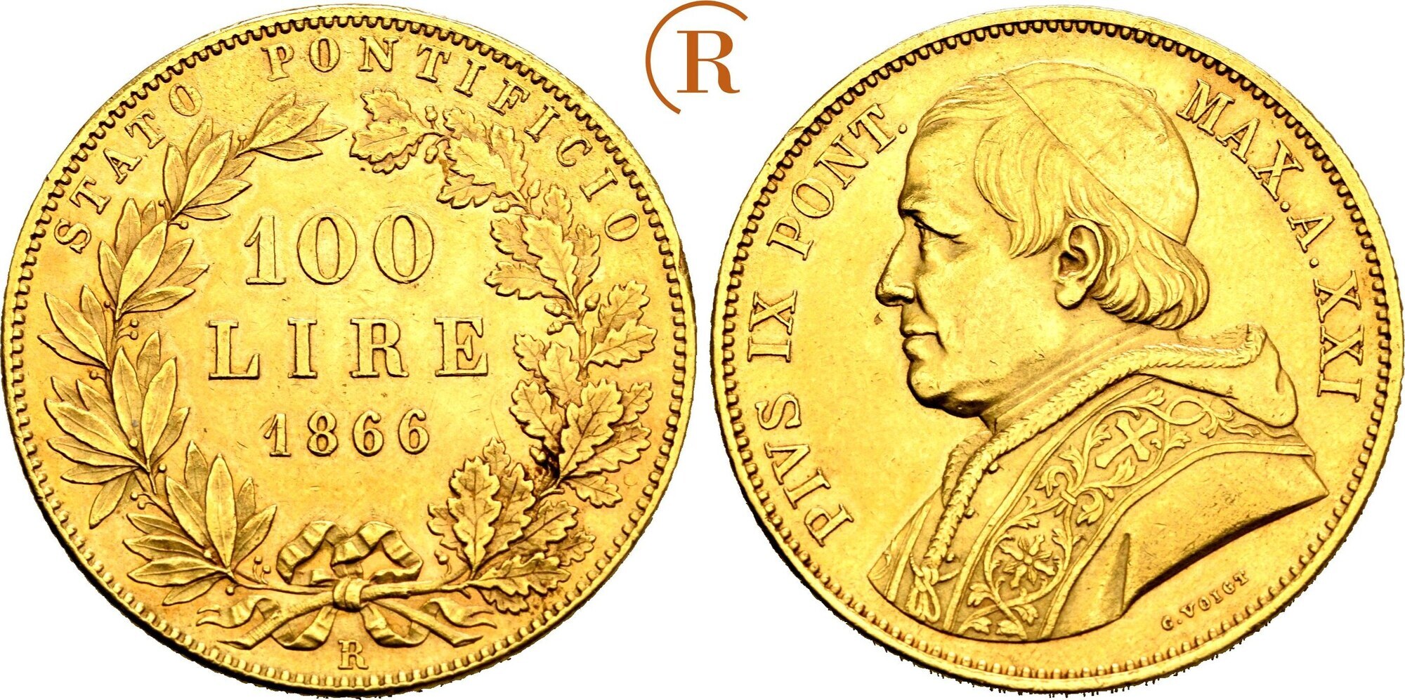 VATIKAN/KIRCHENSTAAT Pius IX., 1846-1878 100 Lire 1866 R, Rom Gold. Vorzüglich | MA-Shops