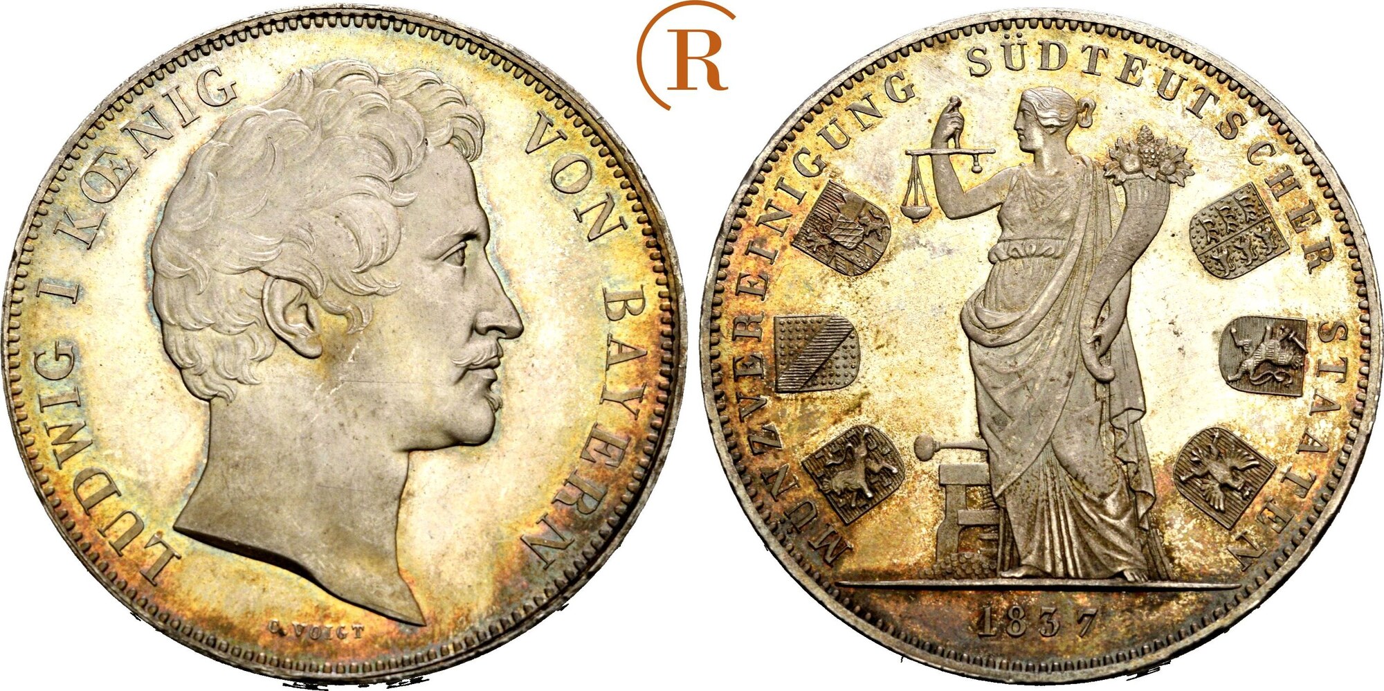 BAYERN Ludwig I., 1825-1848 Geschichtsdoppeltaler ": Münzvereinigung&quo 1837 PCGS MS65 ...