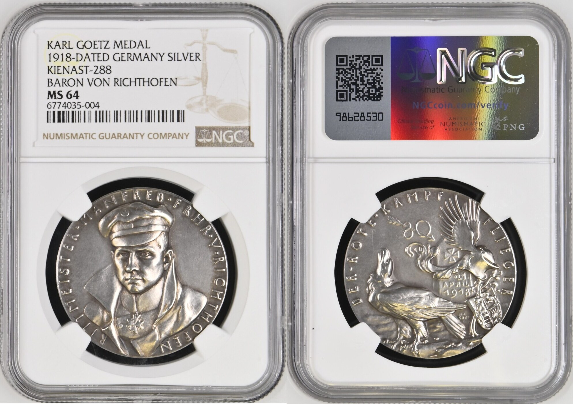 GOETZ, KARL, * 1875 Augsburg, † 1950, München Silbermedaille 1918 NGC ...