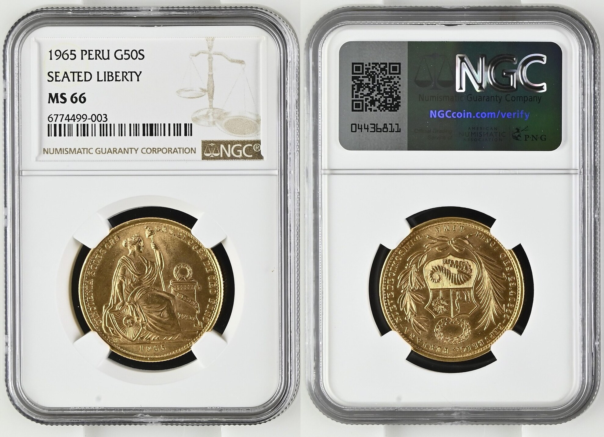 PERU REPUBLIK Seit 1822 50 Soles 1965, Lima Gold. NGC MS 66 | MA-Shops