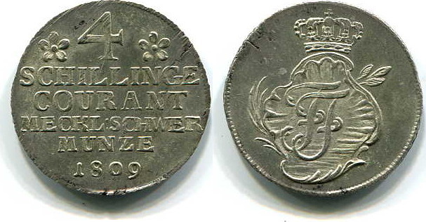 Mecklenburg-Schwerin, 4 Schilling 1809 Friedrich Franz I. 1785-1837, vz+ | MA-Shops