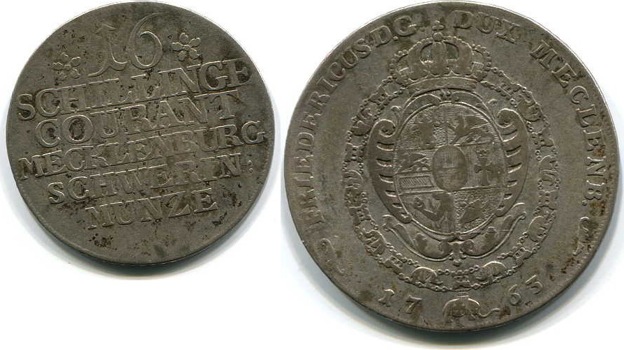 Mecklenburg-Schwerin, 16 Schilling 1763 Friedrich 1756-1785, ss | MA-Shops