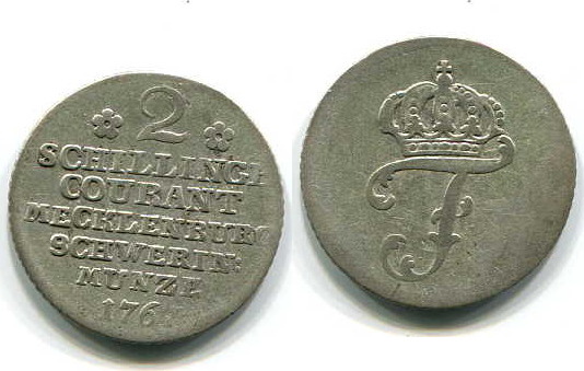 Mecklenburg-Schwerin, 2 Schilling 1767 Friedrich 1756-1785, ss | MA-Shops