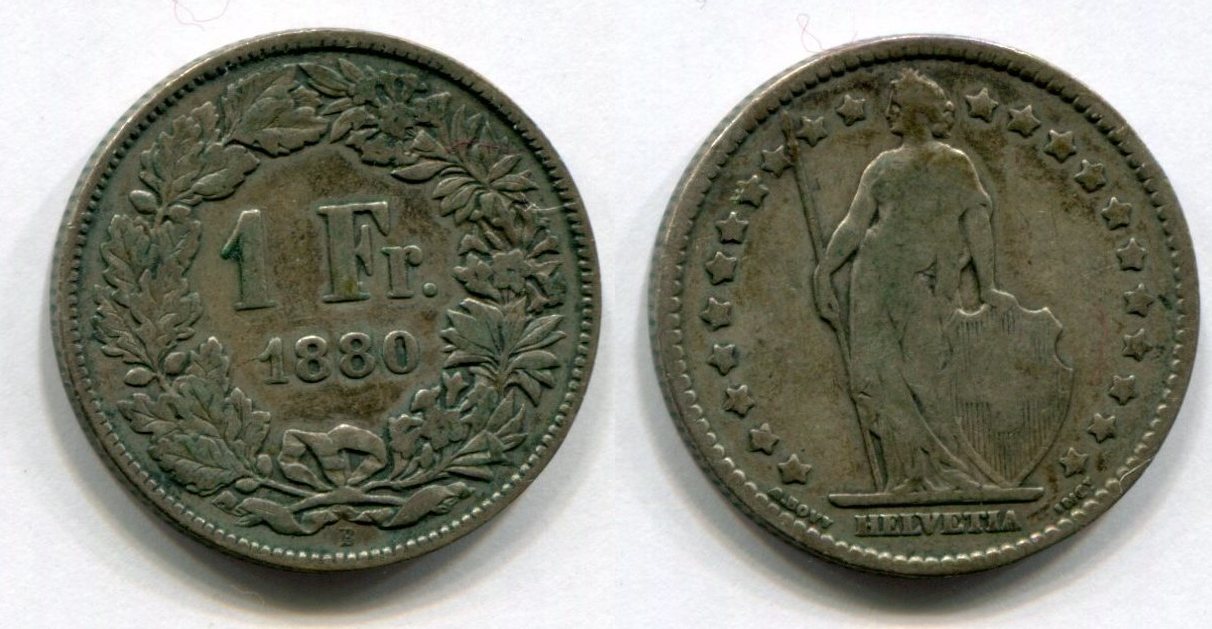 Schweiz 1 Franken 1880 ~ ~ Helvetia ~ ss- | MA-Shops