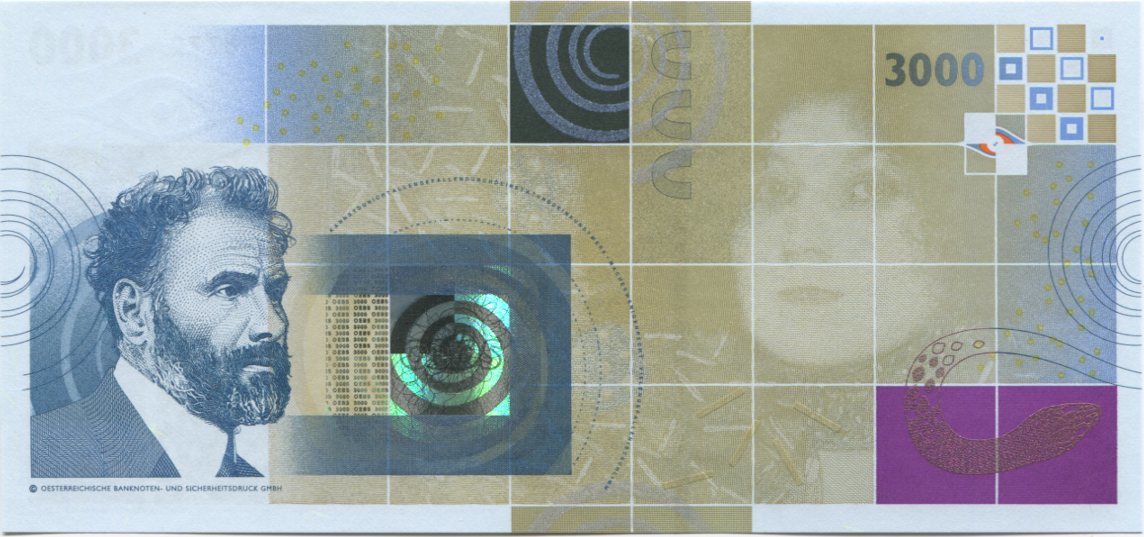 Österreich, Test Banknote zu 3000 Einheiten o.J. Gustav Klimt Test Note ...