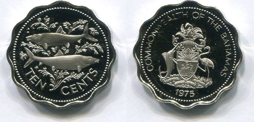 Bahamas 10 Cents 1975 ~ 2 Fische ~ PP | MA-Shops