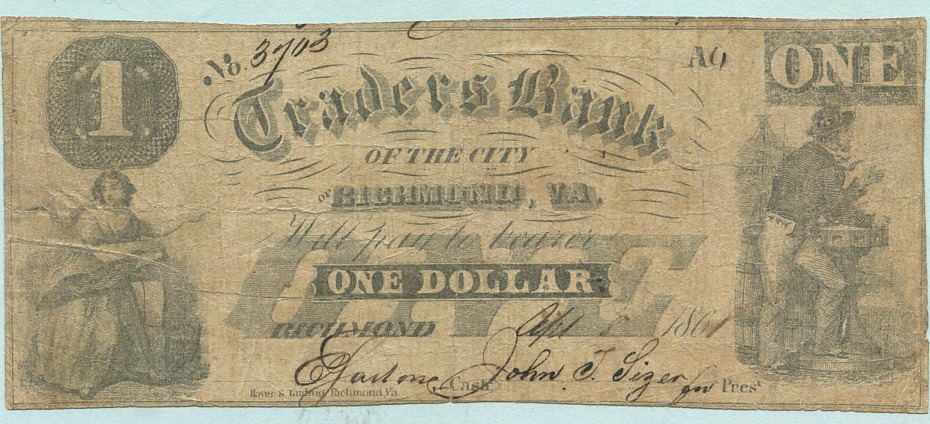 USA, 1 Dollar 1861 Richmond"Traders Bank" III | MA-Shops