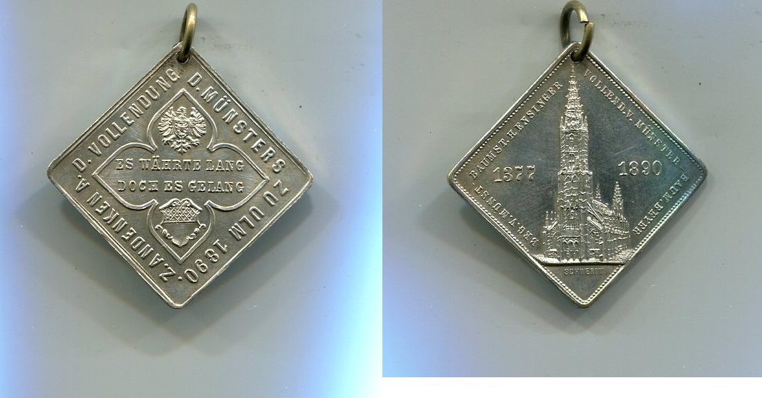 Ulm, Klippe, 1890 Erinnerung an die Fertigstellung des Münsters, vz+ ...