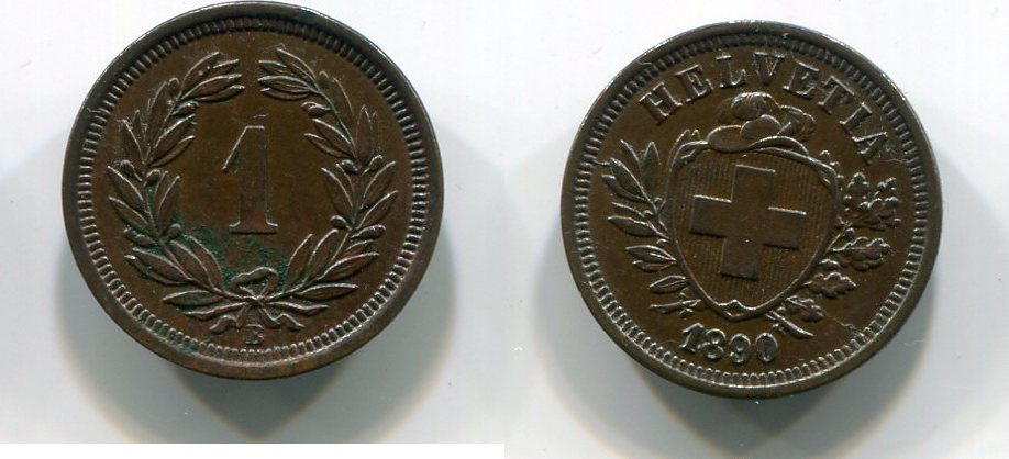 Schweiz 1 Rappen 1890 ~ Helvetia ~ vz | MA-Shops