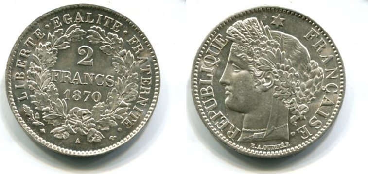Frankreich, 2 Franc 1870A III.Republik, vz/st | MA-Shops