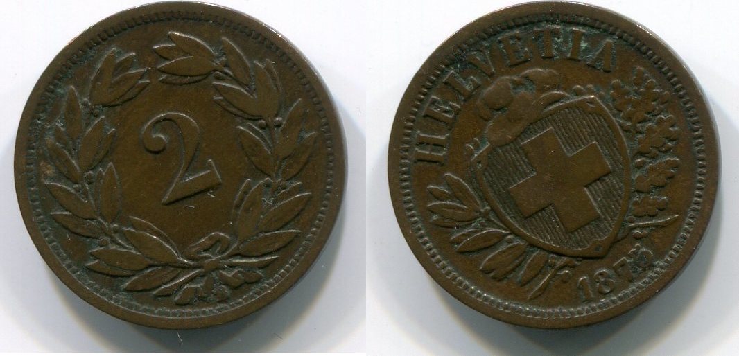 Schweiz 2 Rappen 1875 B ~ Helvetia ~ ss | MA-Shops