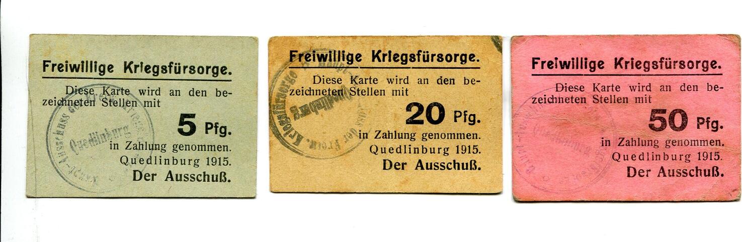 Sachsen-Anhalt 5 Pfg. 20 Pfg. 50 Pfg. 1915 Quedlinburg, I/II- | MA-Shops