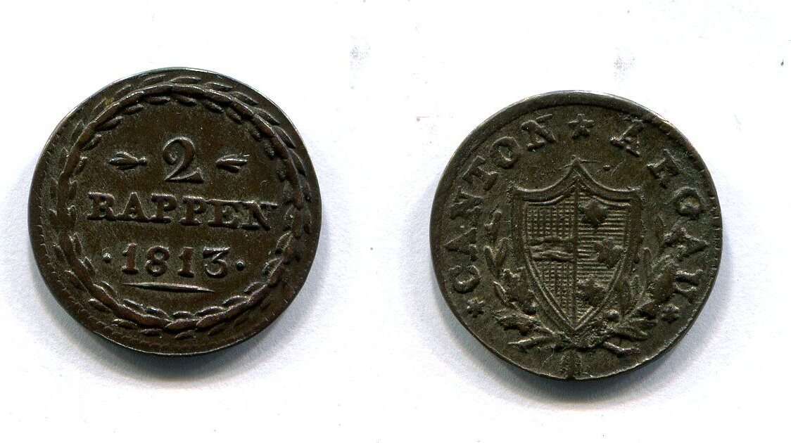 Schweiz, 2 Rappen 1813 Aargau, ss/vz | MA-Shops