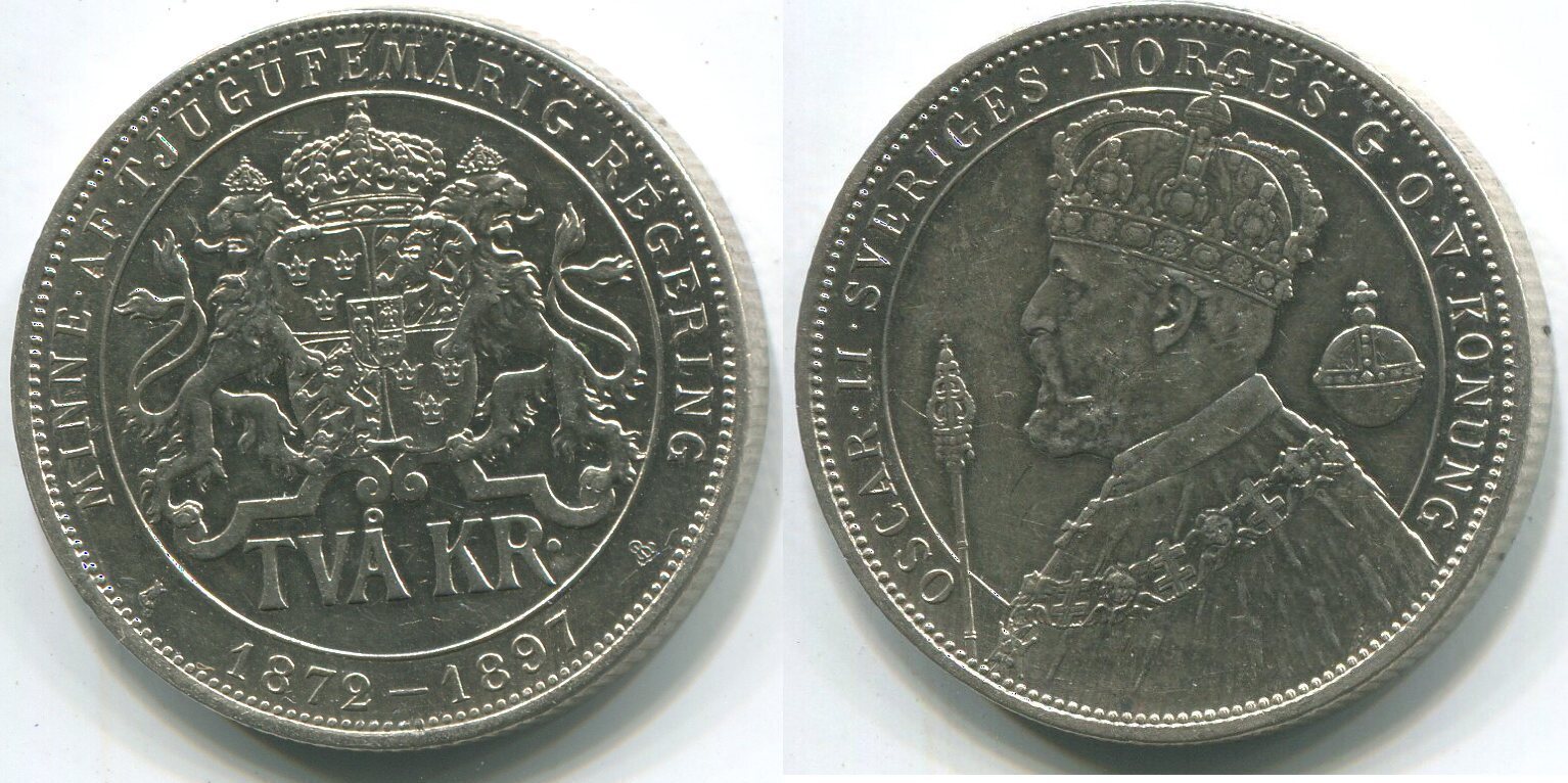 Schweden 2 Kronen 1897 ~ Oscar II. ~ vz+ | MA-Shops