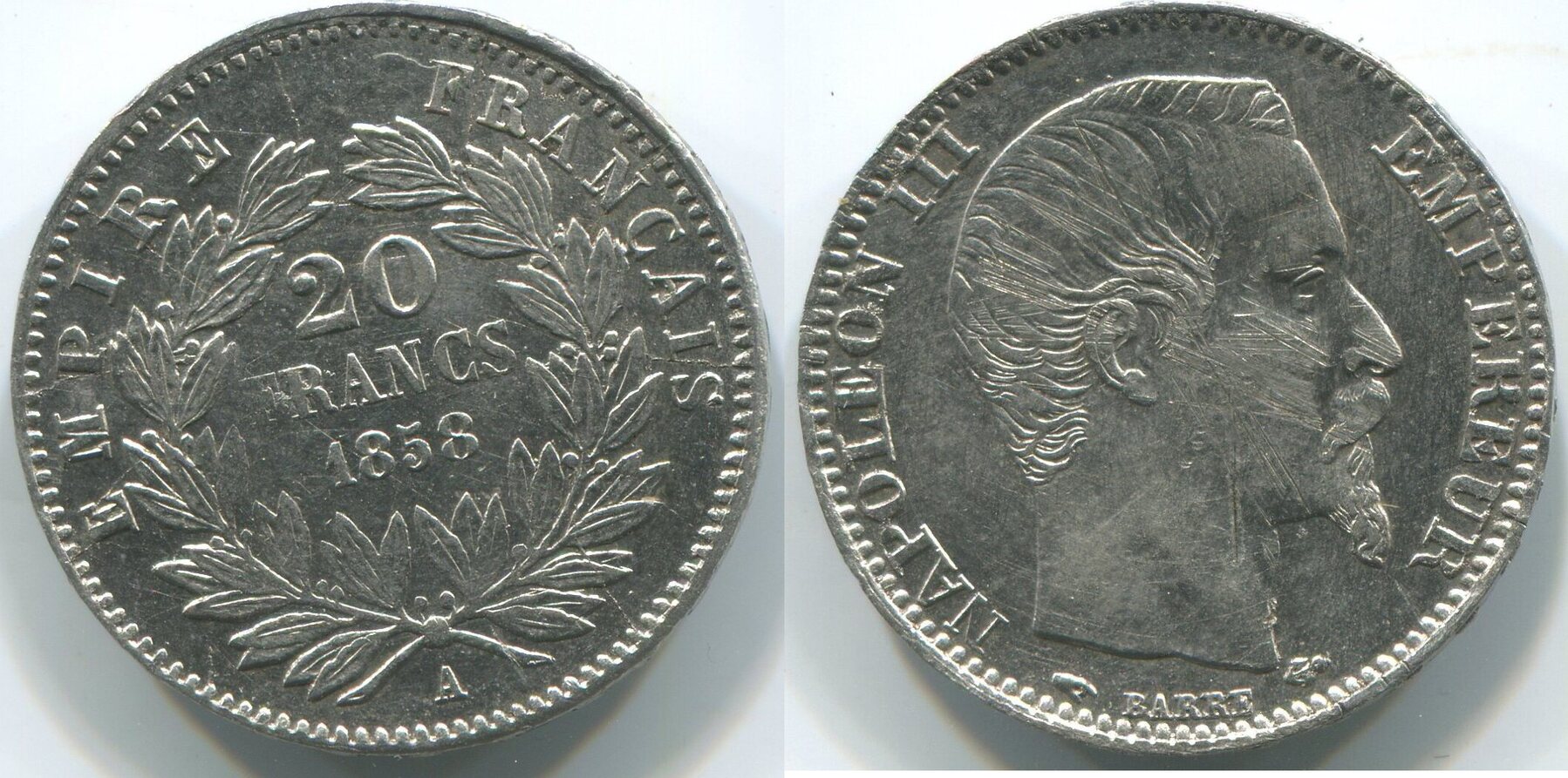 Frankreich 20 Francs 1858 A ~ Napoleon III. - zeitgenössische Nachahmung in Platin ~ vz mit ...