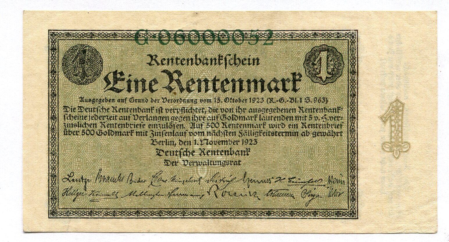 Deutschland, 1 Rentenmark 1.11.1923 I-II | MA-Shops